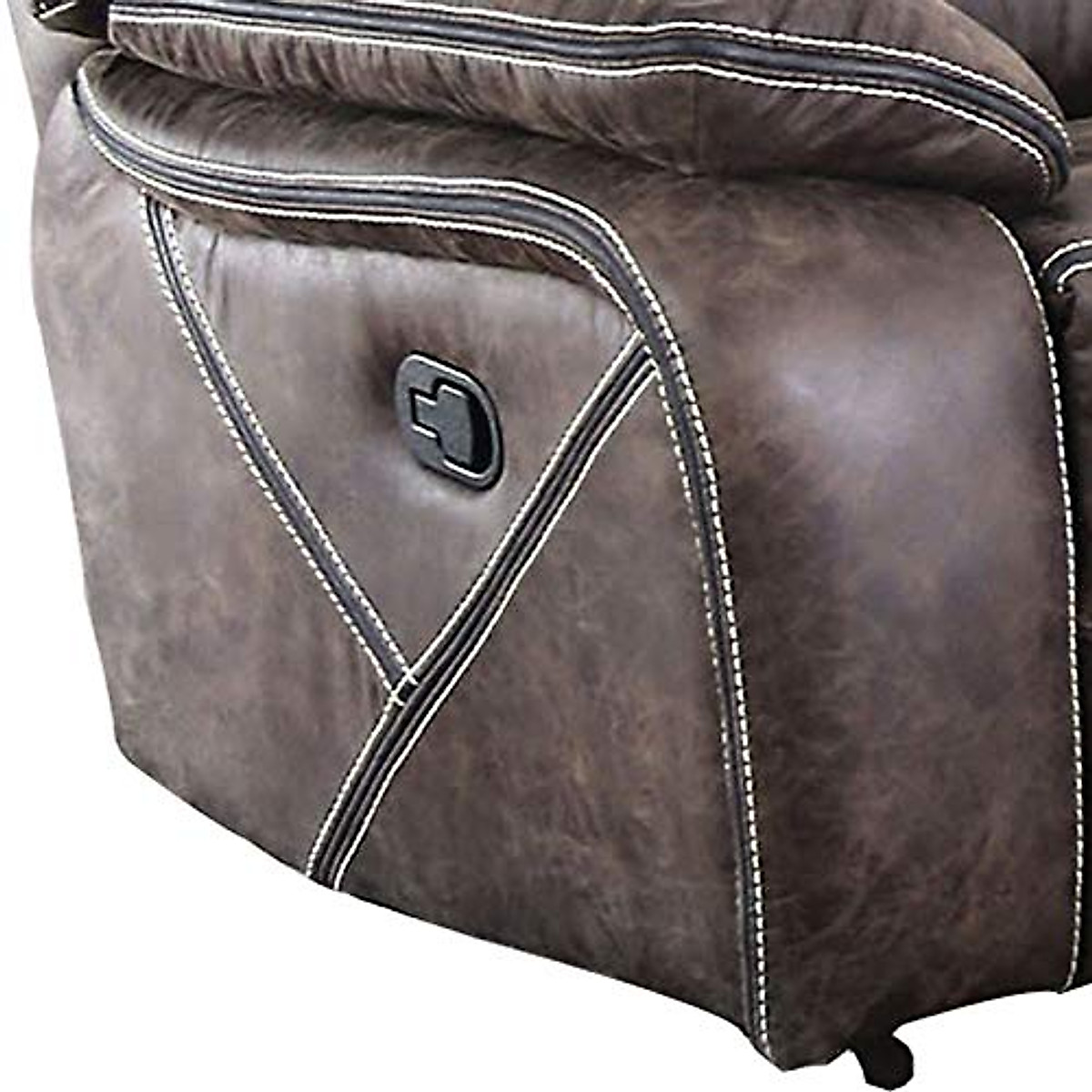 Benjara Faux Leather Upholstered Loveseat with Pillow Back and Center Console, Brown