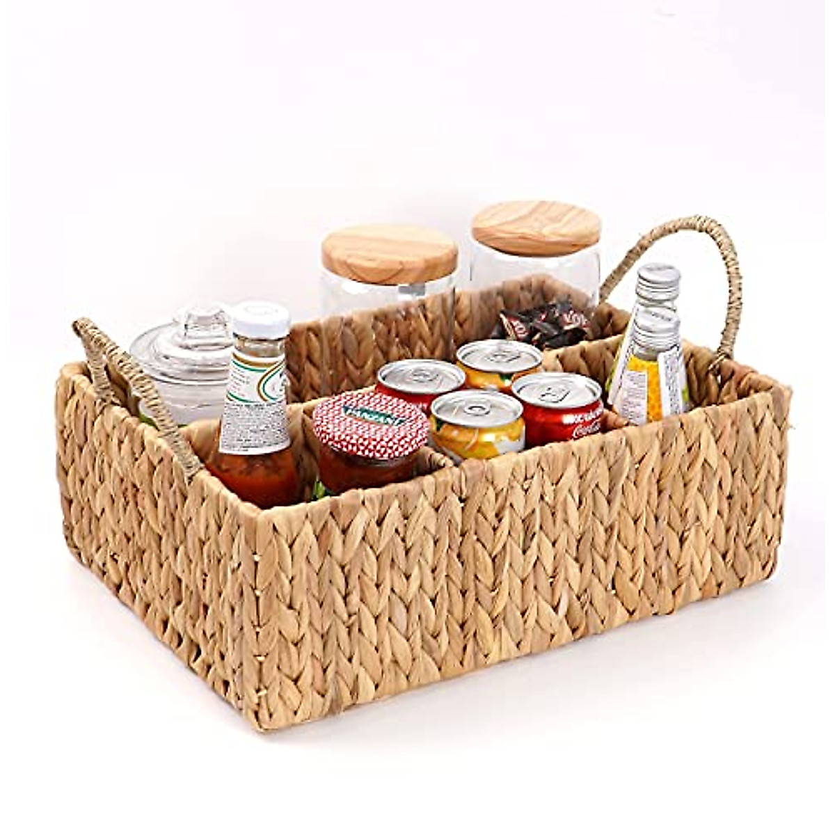 Wicker Divided Storage Basket Woven Natural Basket Hyacinth for Organizing Bathroom Kitchen Shelves Office Supplies Organization Everyday Wicker Storage Baskets 4 Section Rectangular Tray