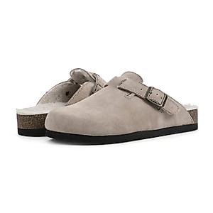 WHITE MOUNTAIN Shoes Bari Leather Footbeds Clog, Taupe/Suede W/Faux Fur, 7 M