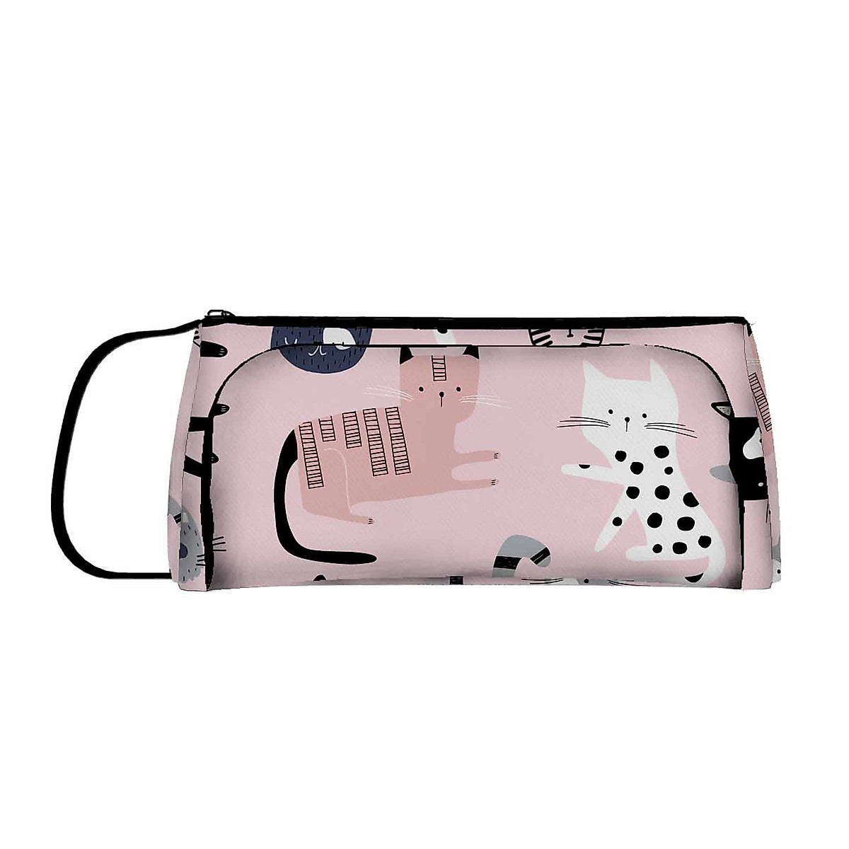 Nicokee Pink Cat Pencil Case Colorful Kittens Cute Animal Cartoon Doodle Pencil Pouch Cosmetic Bag for School Office Travel