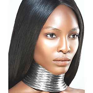 Bluegoog African Choker Collars Necklace,Snap Egypt Punk Gothic Chunky Leather Bib Statement Necklaces for Women(Silver Set)