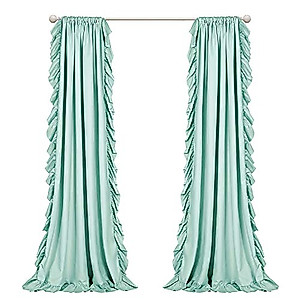 Lush Decor Reyna Ruffle Window Curtain Panel Set, Pair, 54" W x 84" L, Light Blue - Flowy Curtain - Romantic Ruffle Curtains for Bedroom, Living room, or Dining Room - Farmhouse & Cottage Home Decor