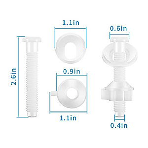 Canomo Toilet Seat Replacement Part Includes Plastic Toilet Seat Hinge Bolt Screws with Plastic Nuts and Washers for Fixing the Top Toilet Seat, White (8 Pieces), 2.56 Inches