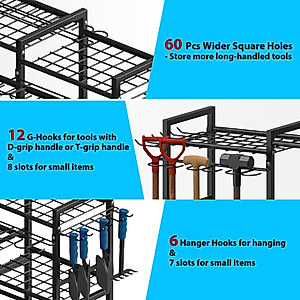 NADAMOO Large Garden Tool Organizer with Rolling Wheel, 3-Tier Metal Shelf Yard Tool Holder, Utility Stand Rack for Garage Organization and Storage, Hold Long-Handled Rakes, Shovel, Broom