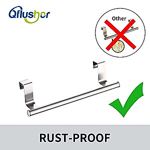 Qflushor Over The Door Towel Rack, Kitchen Over Door Towel Holder, Over Cabinet Towel Bar, Stainless Steel Over Door Hanger, Brushed, 2 Pack