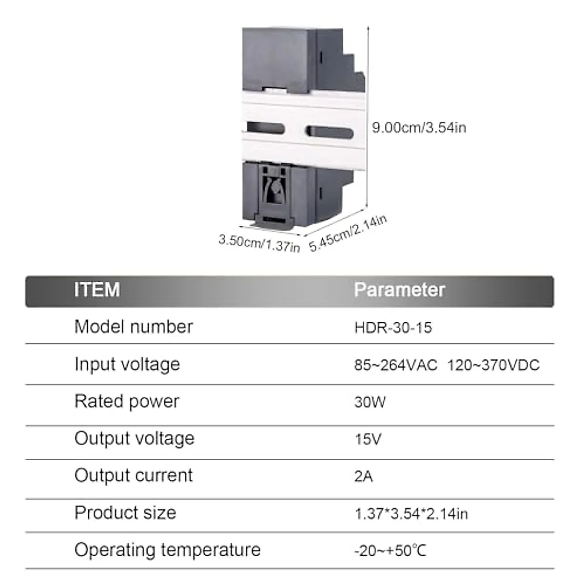 TorqCali HDR-30-15 30W DIN Rail Power Supply 15V Constant Current, Compact Design for Industrial Automation, Building Automation, and Process Control