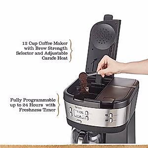Brim Trio Multibrew System, 12 Cup Programmable Coffee Maker, Brews a 6oz Cup of Coffee in 1-2 Minutes, Convenient Variable Brew Size, K-Cup Compatible, Stainless Steel/Black