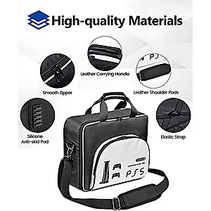 DEVASO PS5 Carrying Case, Travel Case for Playstation 5 Console and PS5 Disk/Digital Edition, Large Capacity Storage Bag for Games Accessories(Black&White)