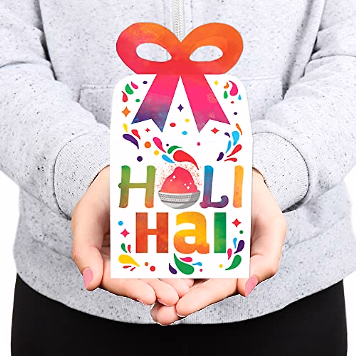 Big Dot of Happiness Holi Hai - Square Favor Gift Boxes - Festival of Colors Party Bow Boxes - Set of 12