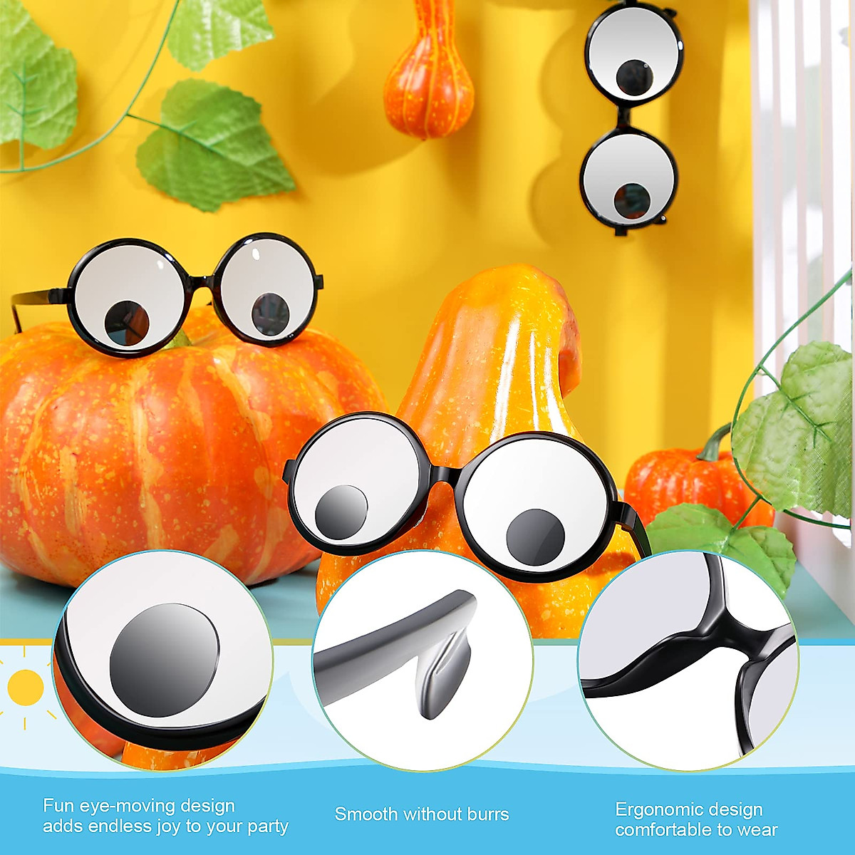 Skylety 3 Pcs Googly Eyes Glasses Halloween Eyeball Funny Glasses for Adult Wiggle Novelty Shaking Giant Googly Accessories for Party Favor Men