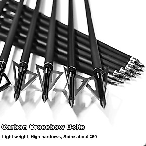 VNAKER 20 Inch Carbon Crossbow Bolts 12 Pack and Hunting Broadheads 12 Pack, Carbon Crossbow Arrows for Hunting and Outdoor Practice(Black)