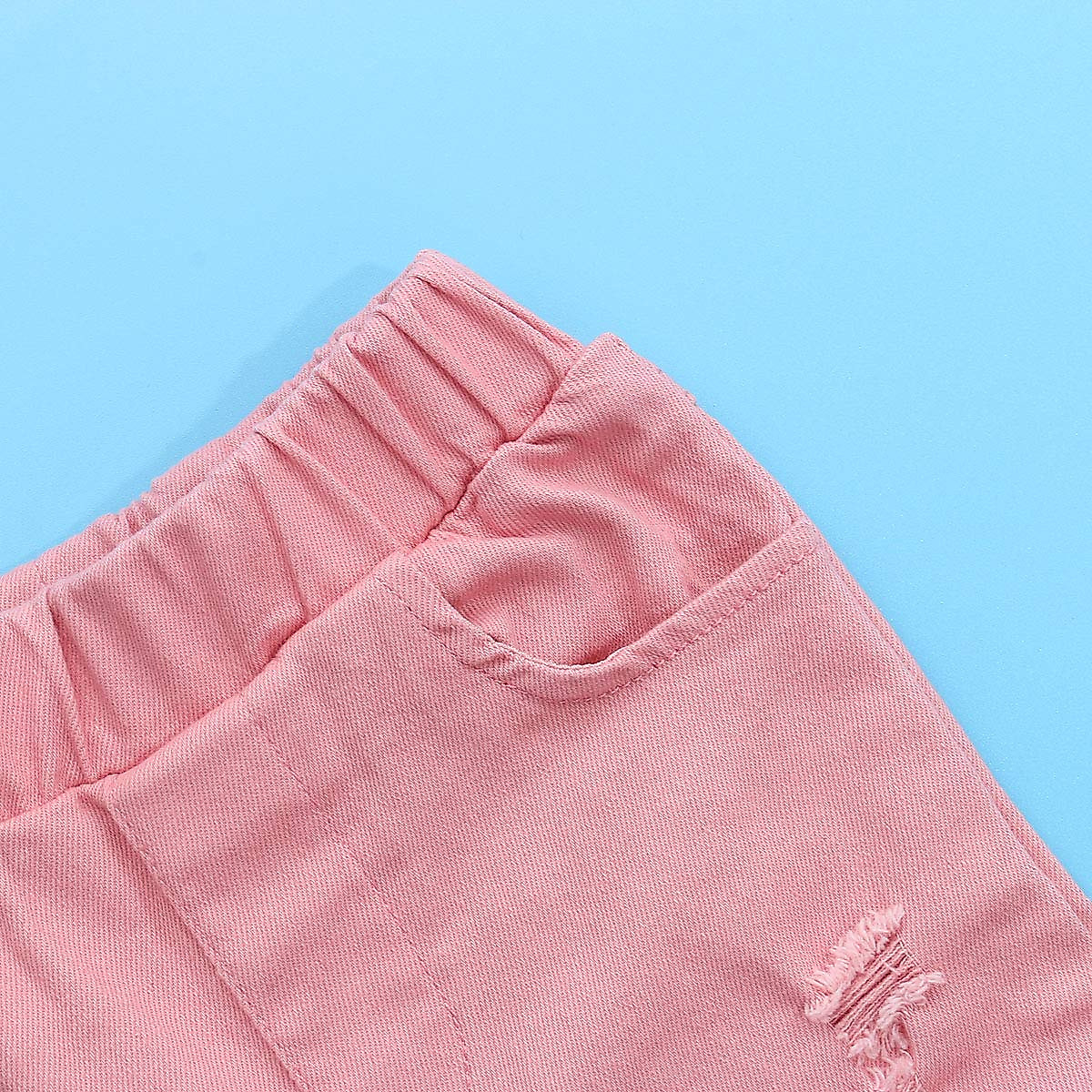 ICECTR Toddler Baby Girls Kid Flared Denim Pants Ruffled Wide Legs Ripped Jeans High Waist Bell Bottoms Casual Outfit (Pink, 3-4T)