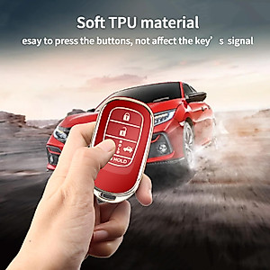 QBUC for Honda Key Fob Cover, Soft TPU Car Key Case Protector with Leather Keychain Compatible with Honda Accord Civic HRV CRV Pilot Smart Remote Key