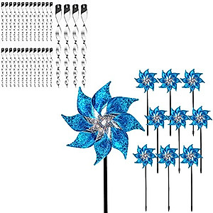 Hausse 30 Pack Reflectors Scare Rods & 10 Pack Reflective Pinwheels with Stakes, Blue