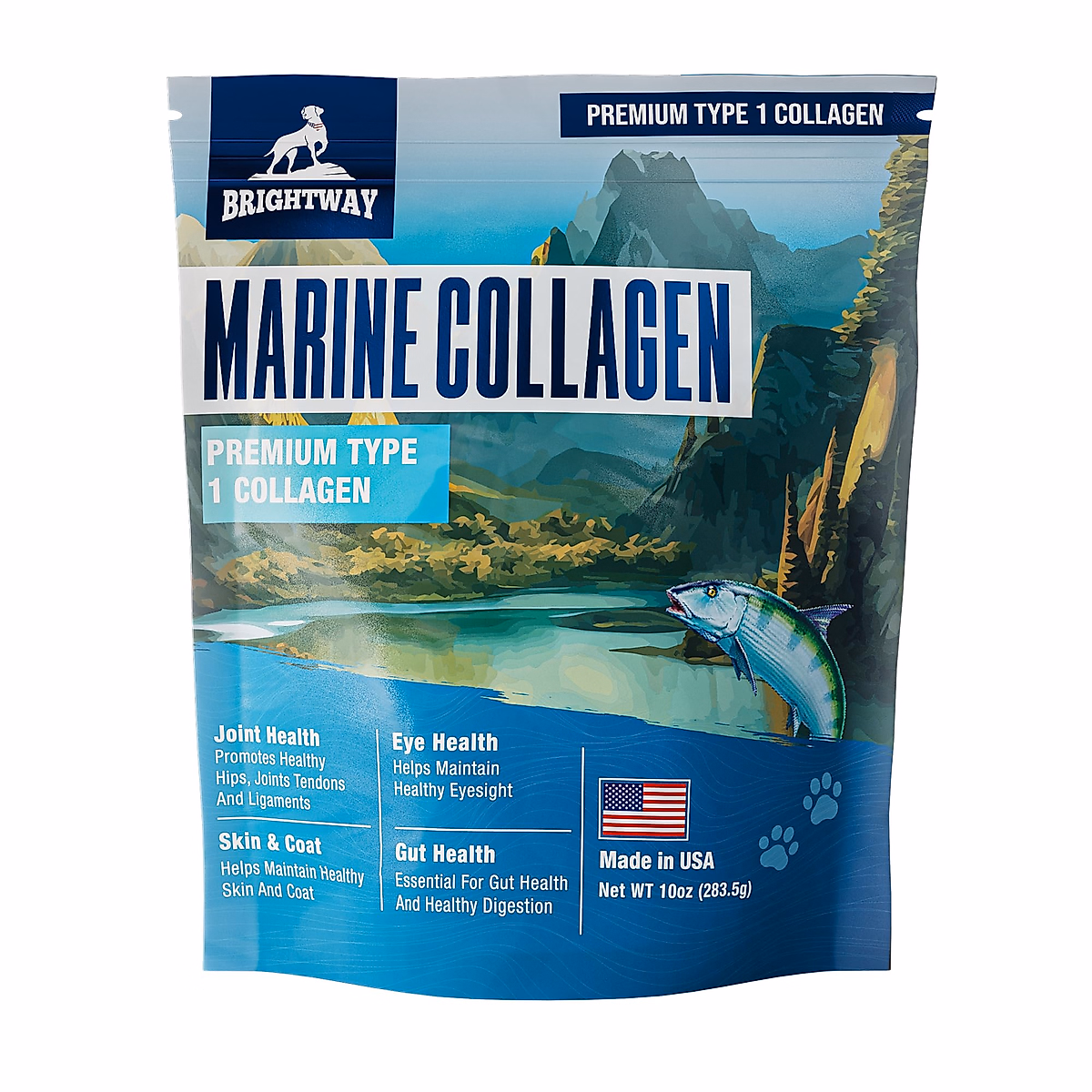 Wild Caught Marine Collagen Peptide for Dogs- Improves Gut, Skin & Coat Health, Allergies, Pet Mobility Hip & Joint Supplement Health