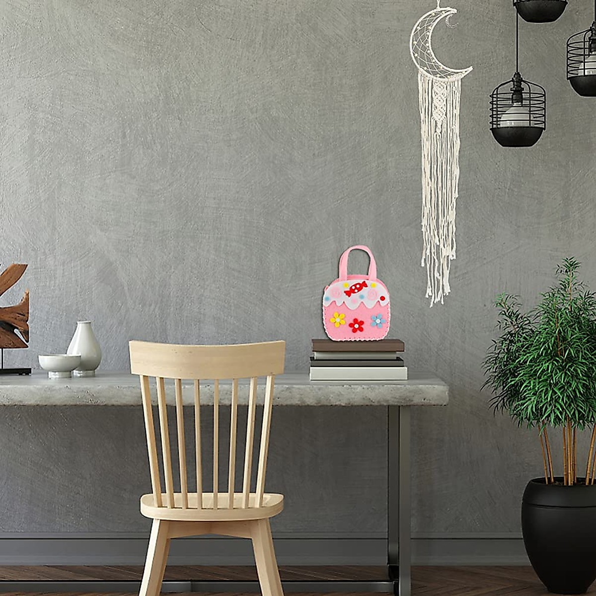 TOYANDONA 6 Sets Kids DIY Art Craft Cartoon Felt Owl Flower Strawberry Cake Girl Handbag Stitch Needle Thread Felt Non Woven Handbag for Beginner Children Girls Boy