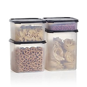 Tupperware Brand Modular Mates Squares Set - 4 Dry Food Storage Containers with Lids (5 Cup, 11 Cup, 17 Cup & 23 Cup Sizes) - Airtight, Dishwasher Safe & BPA Free