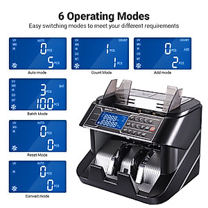 Money Counter with UV/MG/IR/DBL/HLF/CHN Counterfeit Detection - USA/EUR Business Grade with LED Display/Add/Batch Modes,1,000 Bills/Min-No Count Amounts