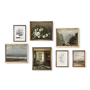 French Country Wall Art Decor - Boho Art Deco Victoria Picture Bathroom - Modern Farmhouse Kitchen Poster Print - Aesthetic Vintage Landscape Set, Flower Coastal Still Life Botanical Sketch Nature Sea