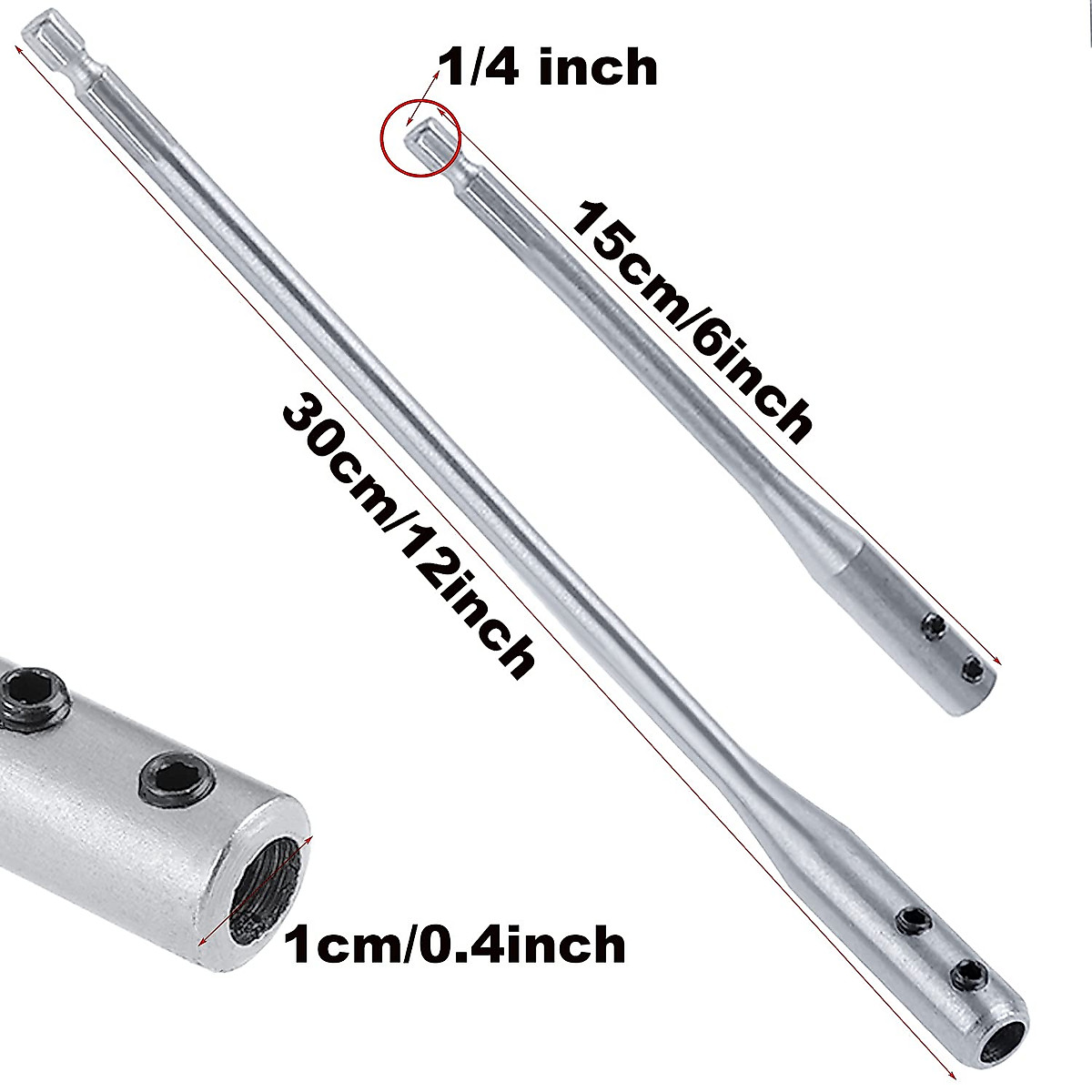 OBPSFY 6 inch & 12 inch Forstner Bit Extension,Wood Spade Bit Extension Bar with 2 Pcs Key,Drilling Depth Tool for Wood Turners Furniture Carpentry and Construction(1/4 inch Collet)