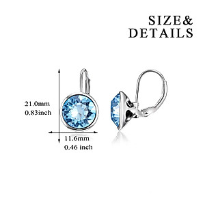 AOBOCO Sterling Silver Blue Bella Earrings Embellished with Crystals from Austria, Hypoallergenic Simulated Aquamarine Earrings for Women, Anniversary Birthday Jewelry Gifts for Girlfriend Sister