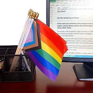 TSMD Progress Rainbow Gay Pride Stick Flag Small Mini Hand Held LGBT Flags,5x8 Inch,12 Pack