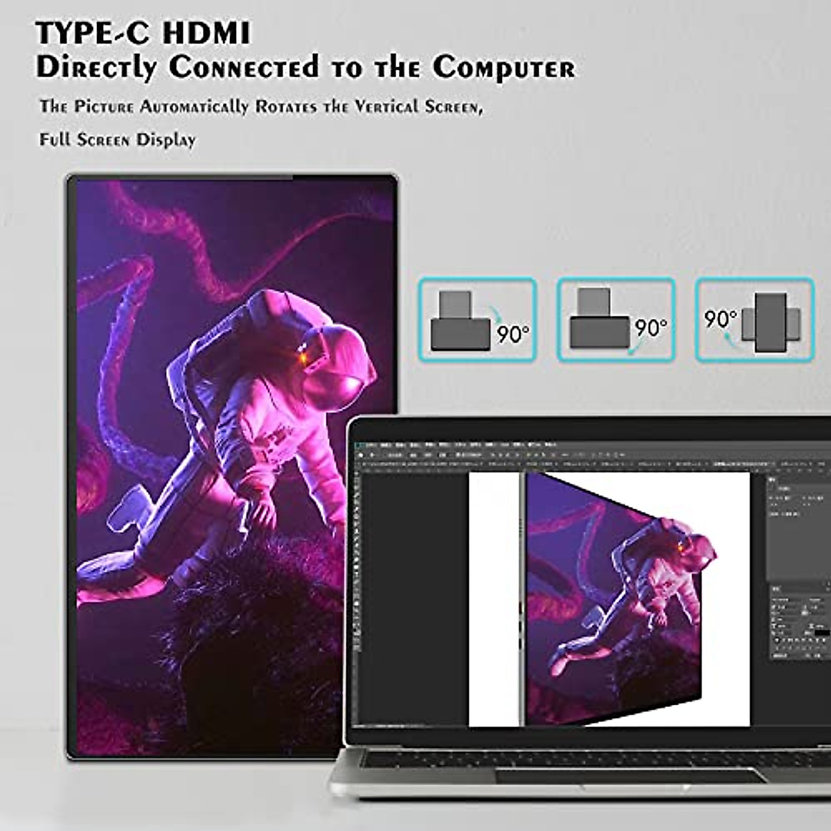 4K Portable Monitor Touchscreen Automatic Rotate 17.3 Inch UHD 3840x2160 Wireless Display Airplay Miracast Monitor for Phone HDMI USB C Monitor Vesa Mount HD Laptop Display (Non-battery Monitor)