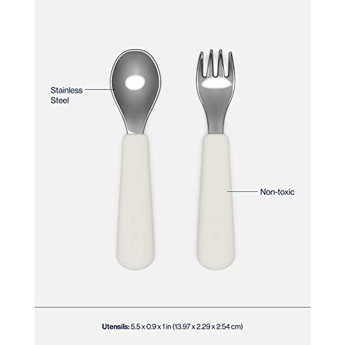 Lalo Big Bites Kids Dinnerware Starter Set - Dishwasher Safe, BPA Free, Kids Tableware Set - Includes Stackable Bowl, Plate, Utensils & Cup - 5 Pieces - Oatmeal