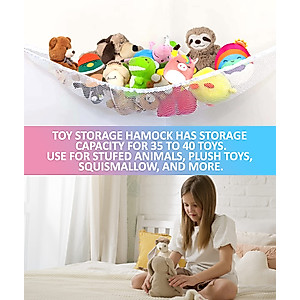 PLS Stuffed Animals Toys Hammock for Toy Storage and Organization for Kids Room, Toy Organizer for Kids, Boys & Girls, Nursery Hanging Organizer for Baby Room in White
