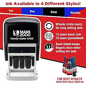 Mark 2000 Self-Inking Rubber Date Office Stamp with Mailed Phrase & Date - Red Ink (Handy-Dater S160), 12-Year Band