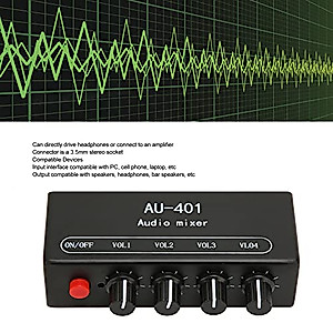 Audio Mixer, DC 5V to 12V, 4 Channel Stereo DJ Mixer with 3.5mm Sound Cable, Independent Volume Control, Mini Sound Mixer for Headphone Amplifier PC