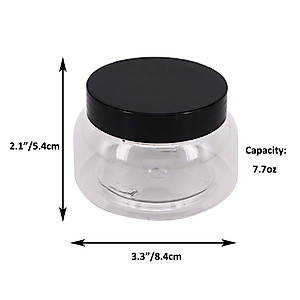 zmybcpack 12 Pack 7.7 OZ Clear Plastic Jars with Lids, A Spatula, A Pen & Labels -Refillable Round Low Profile Containers/Plastic Slime Travel Jars for Lotions, Body/Sugar Scrub, Creams