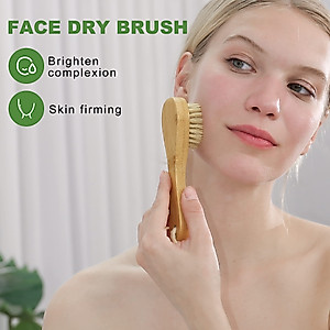 AIFEIVICO Dry Brushing Body Brush, Natural Boar Bristle Exfoliating Dry Brush, Long Handle Back Scrubber Brush, Face Brush, Foot Brush, Meridian Pressure Brush for Lymphatic Drainage, Cellulite