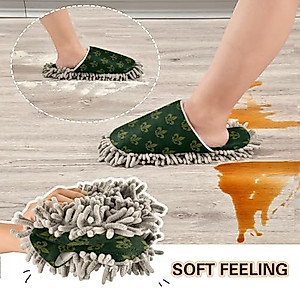 FLildon Microfiber Cleaning Slippers Mardi Gras Green Washable Mop Shoes Slipper for Men/Women House Floor Dust Cleaner, Size L
