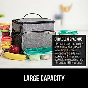 Gorilla Grip Leakproof Lunch Bag for Women, Men, Kids School, Work, Insulated, Keep Meals Warm Drinks Cold, Pack Girls Boys Lunches, Snacks, Lightweight Food Tote, Picnic Box, 8 Liter, Light Gray
