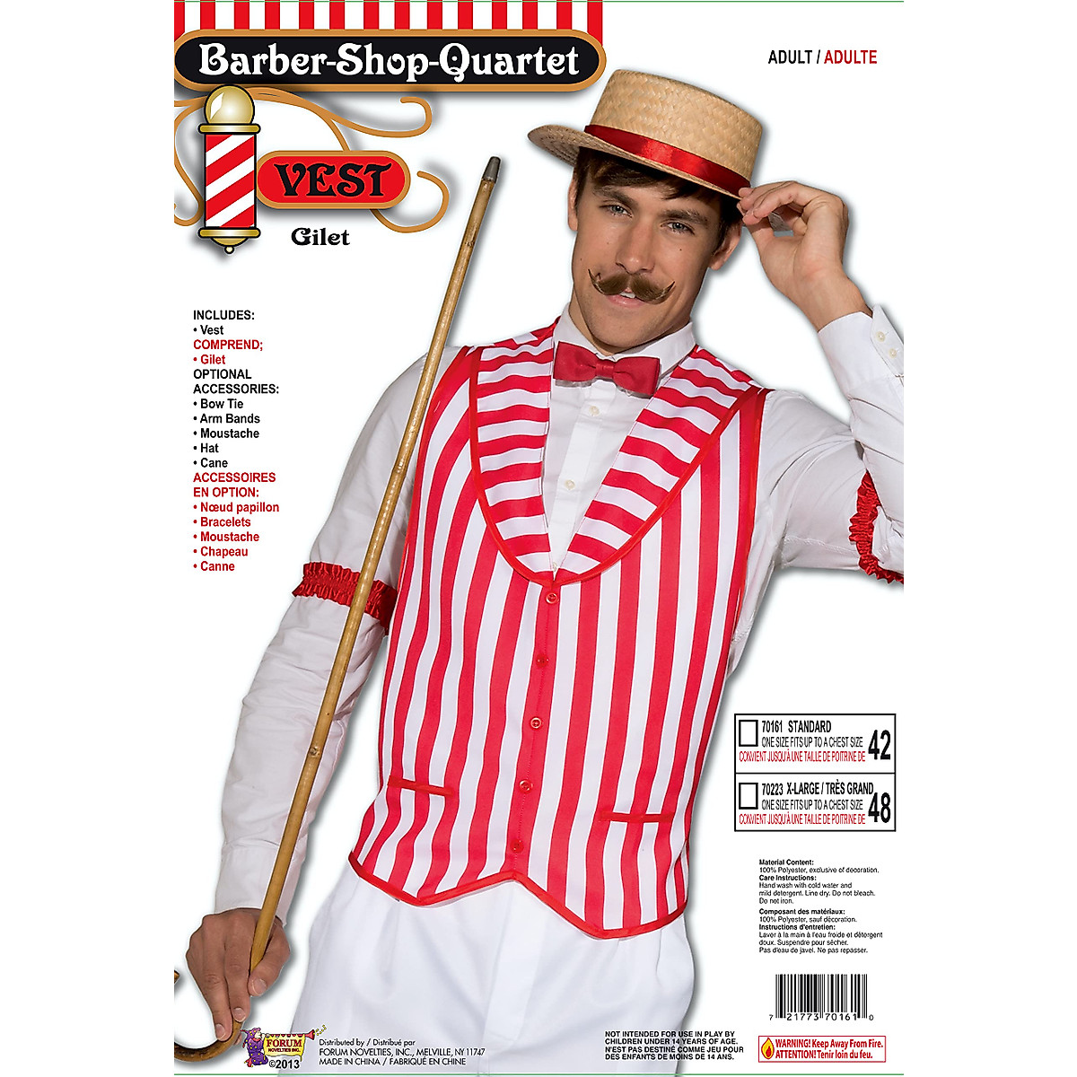 Forum Novelties Men's Standard Barbershop Quartet Vest, Red, White