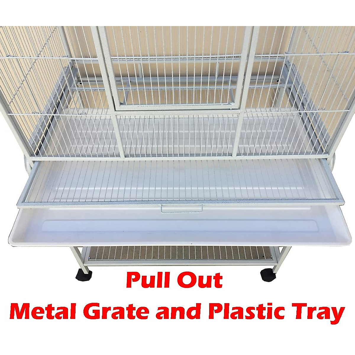 64" Extra Large Wrought Iron Chewproof 4-Levels Tight 1/2-inch Bar Spacing Ferret Chinchilla Sugar Glider Mice Rat Home Cage with Removable Stand On Wheels
