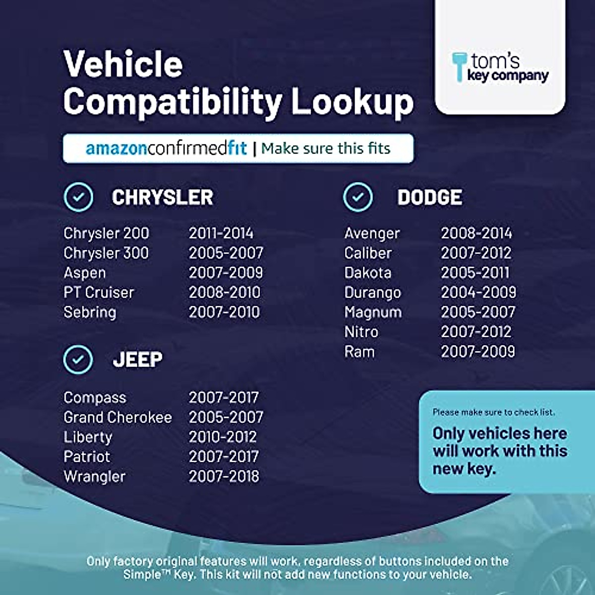 Simple Key Kit, Car Key with Fob and EZ Installer, Key Programming Tool Compatible with Chrysler, Dodge, Jeep, Key Programmer and a Key with 3-Button Remote Keypad (Lock, Unlock, Panic)