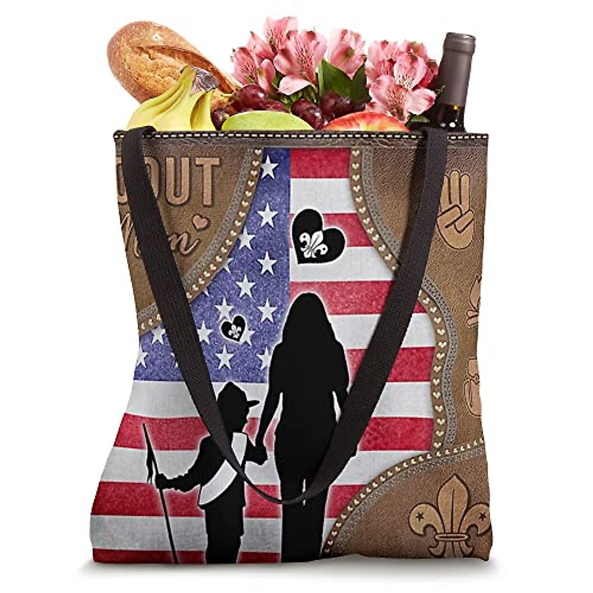 Scout Mom American Flag-Leather-Scouting Tote Bag