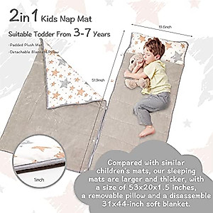 Dad-Baby Toddler Sleeping Bag,Toddler Nap Mat with Removable Blanket and Pillow,Extra Large Rolled Napping Mats,Kids Sleeping Bag for Daycare, Preschool Travel Camping (Stars Pattern)