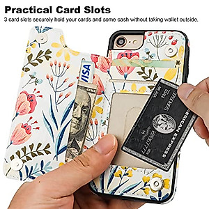 HAOPINSH for iPhone SE(2022) iPhone SE(2020) iPhone 7/8 Wallet Case with Card Holder, Floral Flower Flip Folio PU Leather Kickstand Card Slots,Double Magnetic Clasp Shockproof Case 4.7"