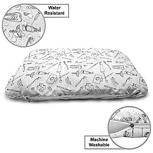 Ambesonne Hipster Pet Bed, Hand Drawn Style Pattern with Dental Hygiene Theme Teeth Care Cleaning, Chew Resistant Pad for Dogs and Cats Cushion with Removable Cover, 24" x 39", Black and White