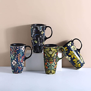 TZSSP Coffee Ceramic Mug Porcelain Latte Tea Cup With Lid 17oz. Blue,Mother's Day Mug