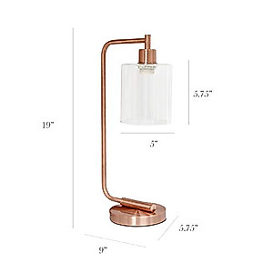 Simple Designs LD1036-RGD Bronson Antique Style Industrial Iron Lantern Desk Bedside Glass Shade Table Lamp, Rose Gold