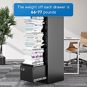 BYNSOE 4 Drawer File Cabinet with Lock Metal Vertical File Cabinet Office Home Vertical File Cabinet for A4 Legal/Letter Size Narrow File Cabinet Locked,Assembly Required (Black, 4 Drawers- Vertical)