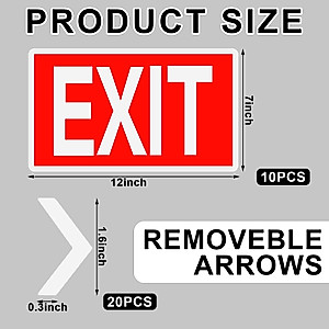 Gilprop 10 Pcs Exit Signs Glow in the Dark Exit Signs for Business 12 x 7 Inch Exit Photoluminescent Signs Stickers with Arrows for Indoor Outdoor for Business, Office, Warehouse