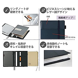 KOKUYO Systemic Synthetic Leather Cover Notebook, with One A5, B 6mm Ruled, 28 Lines, 50 Sheets, Twin Ring Edge Title Notebook, Navy Blue, Japan Import (NO-V685B-DB)