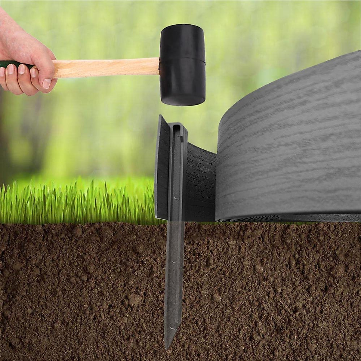 Landscape Edging Coil Kit 4 Inch High Terrace Board with 12 10-inch Spikes，40 FEET, Black