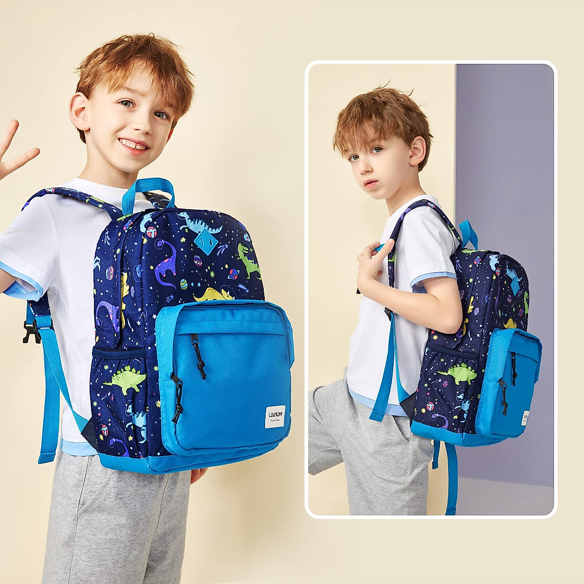 Lounwee Kids Backpack for Boys Girls: Cute Waterproof Dinosaur Toddler Bookbag for Preschool Kindergarten Daycare