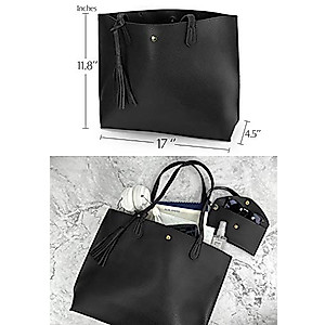 Minimalist Clean Cut Pebbled Faux Leather Tote Womens Shoulder Handbag (Black)